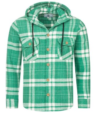 Rock Creek Herren Hemd Kariert Kapuzenhemd Karohemd Herrenhemd Flanell Hemden Holzf&auml;llerhemd &Uuml;bergangsjacke Langarm Kariert Winter H-328 Gr&uuml;n XL