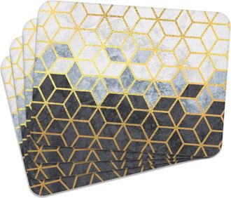 MG Design Set aus 4 Kork-Platzsets - Marble Gold 1 - 30 x 40 cm - hitzebest&auml;ndig & abwischbar, mit Korkr&uuml;ckseite