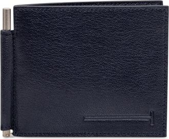 Tom Ford Homme, Accessoires, Bleu, Taille: ONE Size Portefeuille Pince &agrave; Billets Allong&eacute; Ligne T en Cuir Grain Souple
