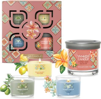 Yankee Candle Company Duftkerzen-Geschenkset | Kleine Signature-Glaskerze und gefüllte Mini-Votivkerzen | Kollektion Hello Italy | Perfekte Geschenke für Frauen | 4 Stück