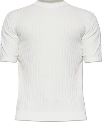 Eleventy Homme, Tops, Beige, Taille: XL T-shirt c&ocirc;tel&eacute; &agrave; col rond