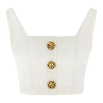 Balmain Button Top - - Tops - Damen - Wei&szlig; - M