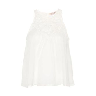 Twinset Femme, Tops, Blanc, Taille: 40 FR Top sans manches &agrave; col rond festonn&eacute;