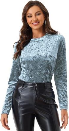 Allegra K T-Shirt décontracté à Manches Longues et col Rond pour Femmes Bleu Clair S