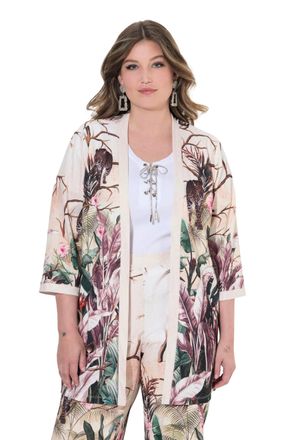 Miamoda Damen große Größen Übergrößen Plus Size Blusenjacke, leichte A-Linie, Safari-Druck vanille 54 842450150-54