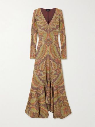 Etro Asymmetrisches Maxikleid Aus Metallic-cloqu&eacute; Mit Paisley-muster - Braun