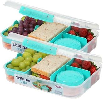 Sistema Boîte à bento Création | Boîtes à déjeuner compartimentées avec pots à snacks | 1,48 l | Sans BPA | 2 unités | Vert menthe