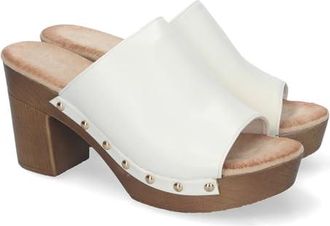 Shoes & Blues Sabot à talon haut pour femme, confortable, matériau imitation bois, pelle lisse avec clous et talon ouvert., blanc, 36 EU