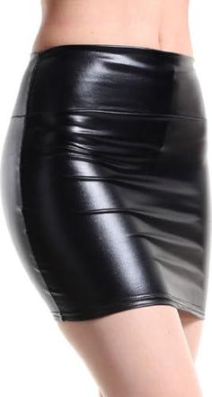 Generic Jupe crayon en cuir synth&eacute;tique pour femme - Taille haute - Extensible - Pour festival, spectacle, f&ecirc;te, tenue de danse, Noir, XXL