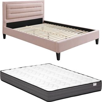 Vente-Unique Bett 140 x 190 cm mit gepolstertem Kopfteil + Matratze - Rosa - MACHUPIO