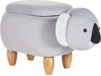 Beliani Hocker Hellgrau Samt Koala mit Stauraum Holzbeinen Modern Kindermöbel Tierhocker Kinderhocker Sitzhocker Schlafzimmer Wohnzimmer Deko