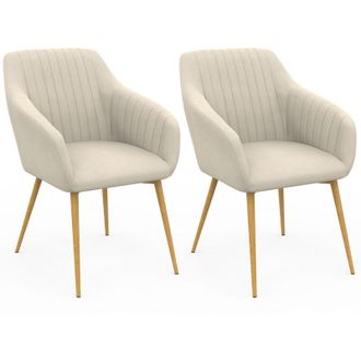 IDMarket Lot de 2 chaises de salle &agrave; manger, fauteuils de table matelass&eacute;s LINE velours beige pieds effet bois