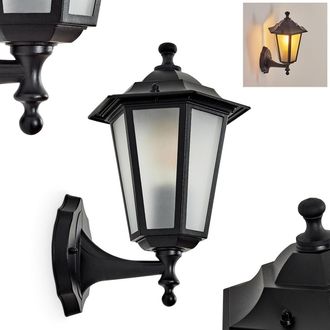 HOFSTEIN Außenwandleuchte Loria, Wandlampe aufwärts in antikem Look aus Metall/Glas in Schwarz/Milchglas, Wandleuchte im Landhaus-Stil, Außenleuchte für Terras