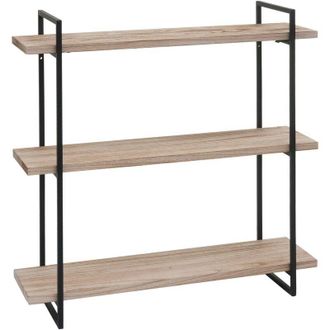 Hhg [NEUWERTIG] Wandregal HHG-631, H&auml;ngeregal Schweberegal, 3 Regalb&ouml;den Massiv-Holz Industrial 60x60x18cm natur, Metall schwarz