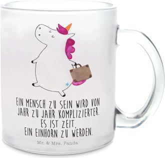 Mr. & Mrs. Panda Teetasse Einhorn Koffer, Premium Glas, 300 ml