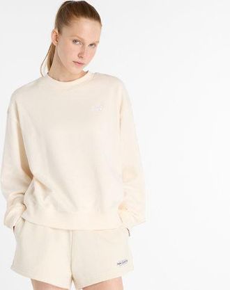 New Balance Damen Sport Essentials French Terry Crew in Wei&szlig;, Baumwollfleece, Gr&ouml;&szlig;e XL