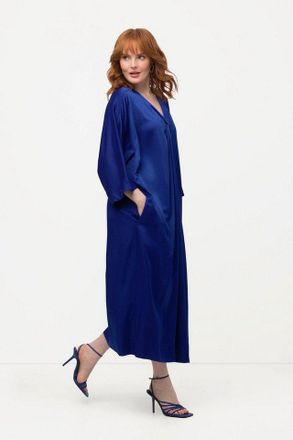 Ulla Popken Maxikleid Midikleid Satin V-Ausschnitt Halbarm Taschen