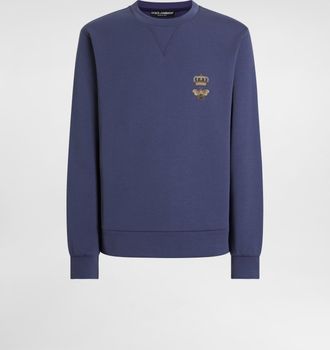 Dolce & Gabbana Sweatshirt Aus Baumwolljersey Mit Stickerei - Mann Sweatshirts Blau Baumwolle 54