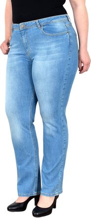 ESRA Damen Straight-Fit Jeans High Waist Jeans-Hose Gerade Schnitt Hose Hoch-Bund Bund Plussize Große Größe Damen Stretch-Jeans Gerades Bein hoher Bund bis