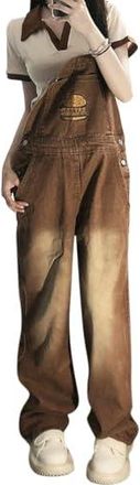 Minetom Salopette Décontractée en Denim pour Femme Salopette en Jean Ample Combinaison Jumpsuit Overalls avec Poches A13 Marron M