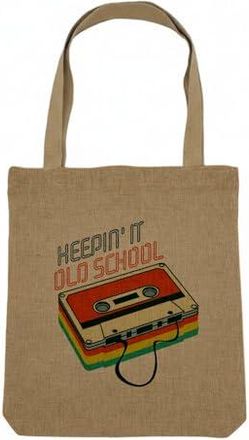 Fabulous Sac Shopping Tote Bag Aspect Lin - Keepin It Old School - Cassette Audio Musique Vintage 80s Sac de Courses Toile Epaisse 360g Beige Naturel Cabas Por