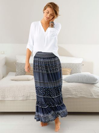Ambria Longbluse AMBRIA, Damen, Gr. 40, wei&szlig;, 100% Polyester, unifarben, V-Ausschnitt, Blusen Longbluse, Topseller