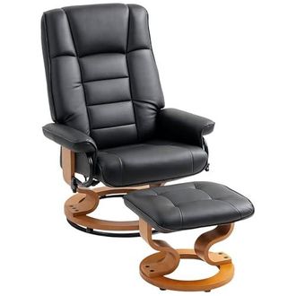 HOMCOM Fauteuil de Relaxation inclinable avec Repose-Pied Fauteuil Relax de Salon pivotant, Cadre en Bois rev&ecirc;tement synth&eacute;tique 76 x 85 x 104 cm Noir