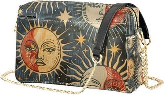 Mnsruu Sacs à bandoulière pour femme, sac à main en cuir imprimé soleil lune bohème