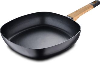 Bergner EARTH BLACK - Sartén Grill 28cm Aluminio Prensado - Antiadherente - Mango Ergonómico Soft Touch - Apto para Todas las Cocinas - Diseño Moderno y Funci