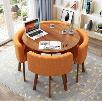 Generic Modernes rundes Esstisch-Set, runder Tisch und St&uuml;hle mit weicher R&uuml;ckenlehne, mit 4 St&uuml;hlen, Design mit abgerundeten Ecken, for Caf&eacute;, K&uuml;che, Esstisch