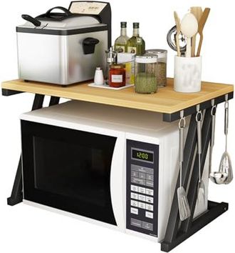 Generic &Eacute;tag&egrave;re Stable en Bois for Four &Agrave; Micro-Ondes avec Crochets, Support De, Grille R&ocirc;tir, Plan Travail for, Rangement Comptoir Cuisine(B)