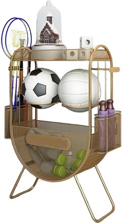 Generic Hochleistungs-Tennisschl&auml;ger-Aufbewahrungsregal, Bodenstehender Badmintonschl&auml;gerhalter Mit Aufbewahrungskorb, Pr&auml;sentationsregal for Sportger&auml;te, 100