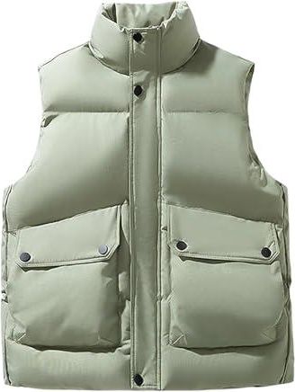Generic Sans Manche Doudoune Homme Chaud Manteaux en Hiver Zippée Casual Veste Légère Matelassée Rembourrée Sans Manche Blouson Epais de Couleur Unie Matelass