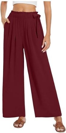 Generic Pantalon Large Femme Fluide &Eacute;t&eacute; Ample Cordon Elastique Taille Haute Poche Longue Yoga Pantalons Leger Elegant Bootcut Bas de Plage Jogging