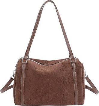 Generic Sac Cabas en Daim Marron pour Femme, Sac &eacute;paule Vintage D&eacute;contract&eacute;, Grand Sac Sous-bras, Sac Bandouli&egrave;re pour Travail et Voyage