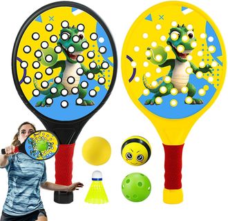 Generico Tennisschl&auml;ger f&uuml;r Kinder, mit niedlichem Dinosaurier-Design, 2 Schl&auml;ger, leichtes und tragbares Dino-Sportzubeh&ouml;r f&uuml;r Anf&auml;nger im Innen- und Au&szlig;enber