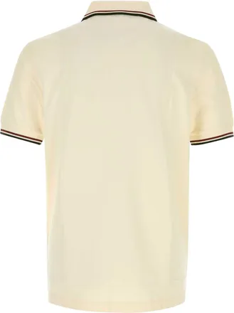 Fred Perry Mens Ivory Piquet Polo Shirt Ecrbrndyngreen Exterior: Cotton T-shirts And Polos
