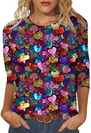 Generic T-shirt d&eacute;contract&eacute; &agrave; col rond et manches 3/4 pour femme, violet, 3XL