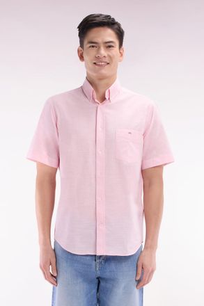 Eden Park Chemise &Agrave; Manches Courtes En Coton Textur&eacute; Rose Coupe Droite