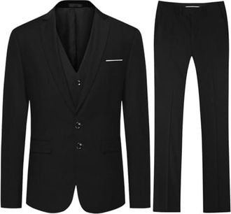 AlltheMen Costume Hommes 3 Pcs De Mariage Party Costumes Blazer Gilet Pantalon Casual Noir XXL
