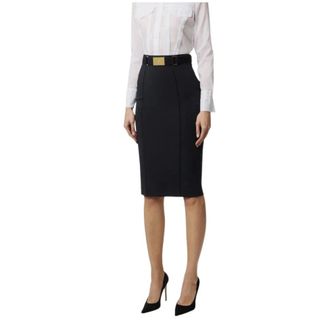 Elisabetta Franchi Femme, Jupes, Noir, Taille: 38 FR Jupe Midi Crayon Ceintur&eacute;e