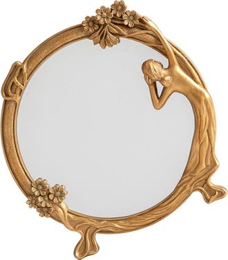 DOITOOL Vintage Schminkspiegel Kompakt Relief Design Goldener Desktop Spiegel Zarter Kosmetikspiegel Für Wohnzimmer Schlafzimmer