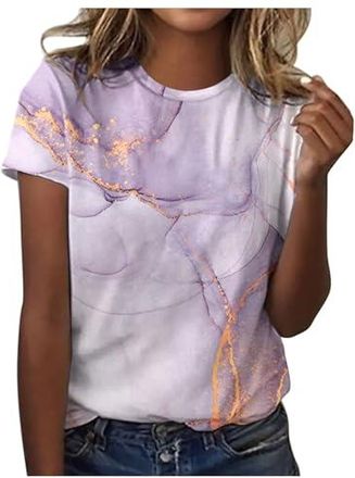 Generic T-shirt pour femme Printemps et &Eacute;t&eacute; Color&eacute; Imprim&eacute; Manches Courtes O-Neck, Or rose, XXL