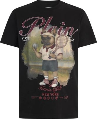 Philipp Plein Homme, Tops, Noir, Taille: L T-Shirt Col Rond New York Tennis