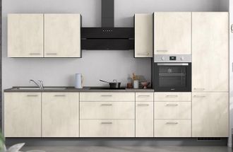 Nobilia home24 Küchenzeile High-Line Kombi D 360cm Ausrichtung rechts Weiß/Weiß/Beton Dekor ohne Elektrogeräte