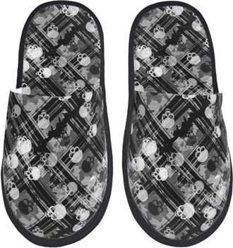 Generic Pantoufles Motif Sans Couture Avec Des Cr&acirc;nes Lavables Accueil Pantoufles Doux Chaussons Pour Chambre Femmes Camping M