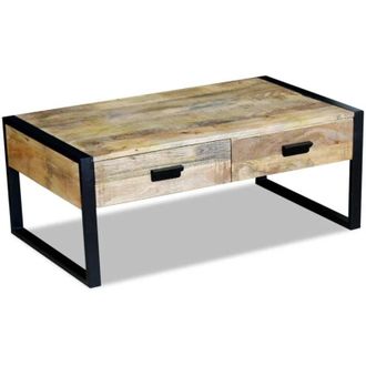 vidaXL Vidaxl - Table basse avec 2 tiroirs Bois de manguier massif 100 x 60 x 40 cm