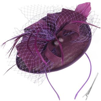 Dreshow Blume mit Einzelnem Pfeil Feder Fascinators Hut Stirnband und Eine Gegabelte Clip Braut Kopfbedeckung Derby Fascinator Pillbox Hut Kopfschmuck f&uuml;r M&auml;d