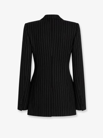 Dolce & Gabbana Womens Pinstriped Stretch Virgin Wool Blazer Black Blazers Jacket