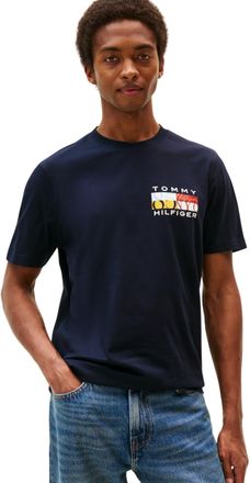 Tommy Hilfiger Herren T-Shirt Kurzarm Colour Flag Tee Regular Fit, Blau (Desert Sky), XXL